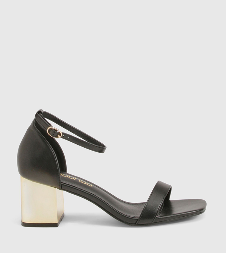 Buy Boohoo 2 Part Barely There Statement Block Heel Sandals In Black ...