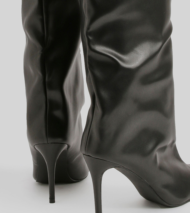 Buy Boohoo Wide Fit Extreme Wide Column Stiletto Knee High Boots In ...