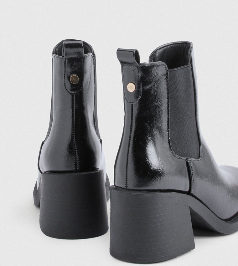Buy Boohoo Elastic Panel Block Heeled Ankle Boots In Black | 6thStreet ...