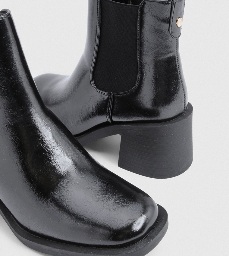 Buy Boohoo Elastic Panel Block Heeled Ankle Boots In Black | 6thStreet ...