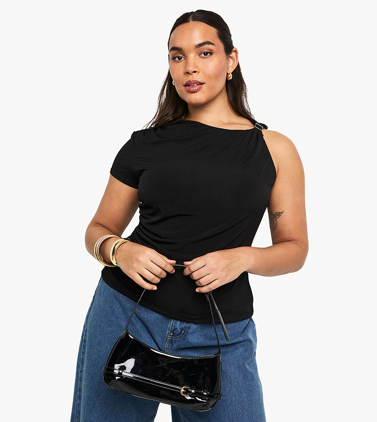 Buy Boohoo Curve Gold Trim Detail Top In Black | 6thStreet Saudi Arabia