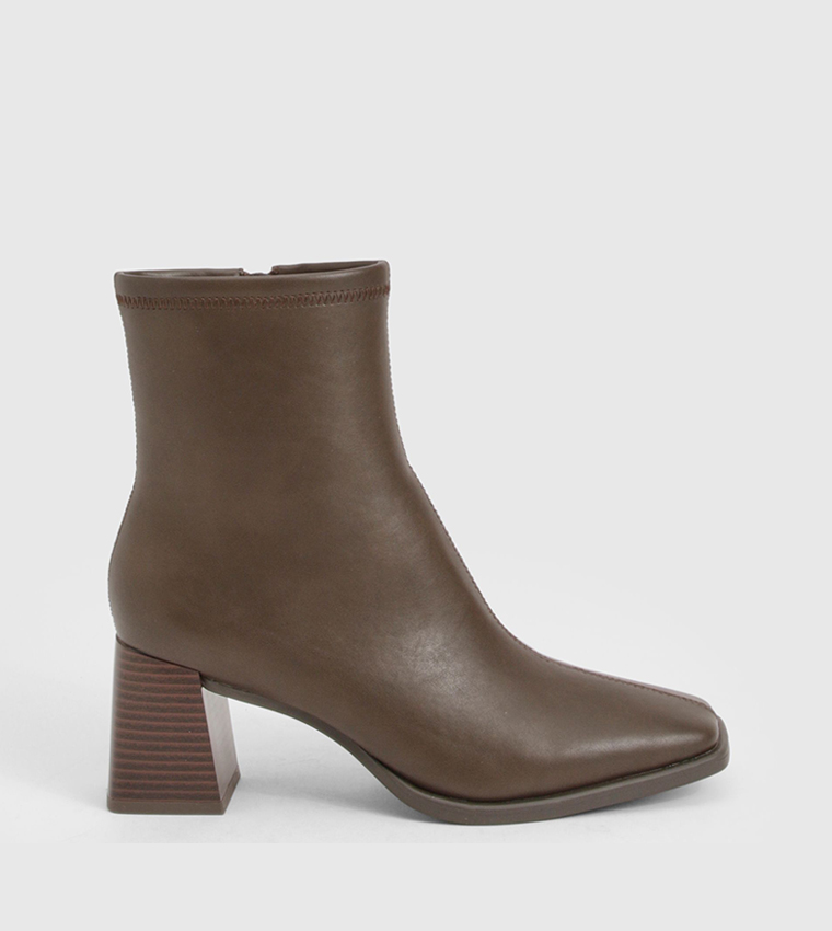 Buy Boohoo Stacked Block Heel Sock Ankle Boots In Brown | 6thStreet UAE