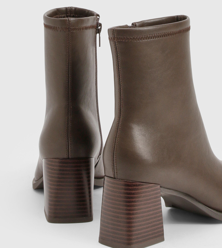 Buy Boohoo Stacked Block Heel Sock Ankle Boots In Brown | 6thStreet UAE