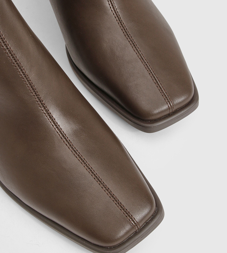 Buy Boohoo Stacked Block Heel Sock Ankle Boots In Brown | 6thStreet UAE
