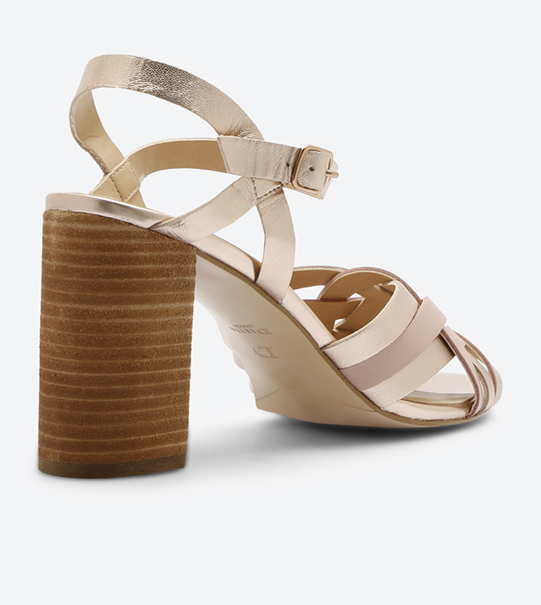 Buy Dune London Woven Lattice Stacked Heel Sandals Rose Gold IMMIGEN In ...
