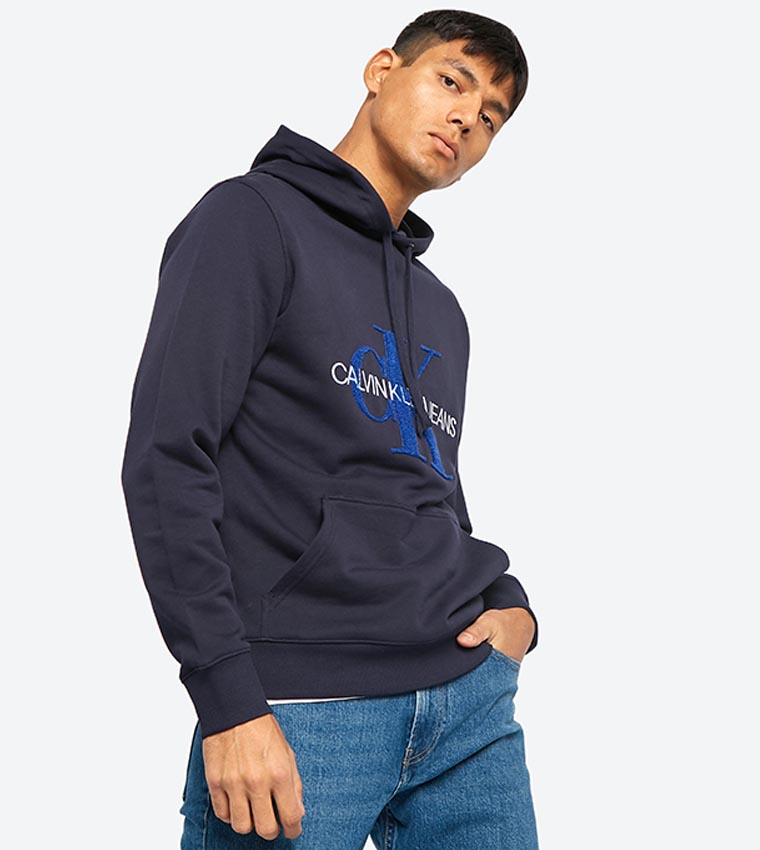 Buy Calvin Klein Draw Cord Details Long Sleeve High Neck Jacket Navy In ...