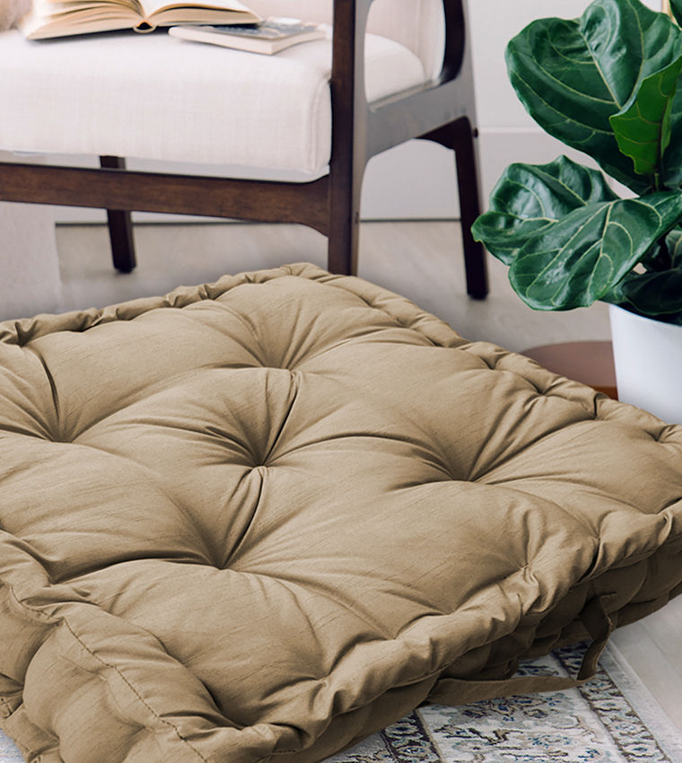 Buy HIS & HERS Square Shaped Floor Cushion Polyester In Gold ...