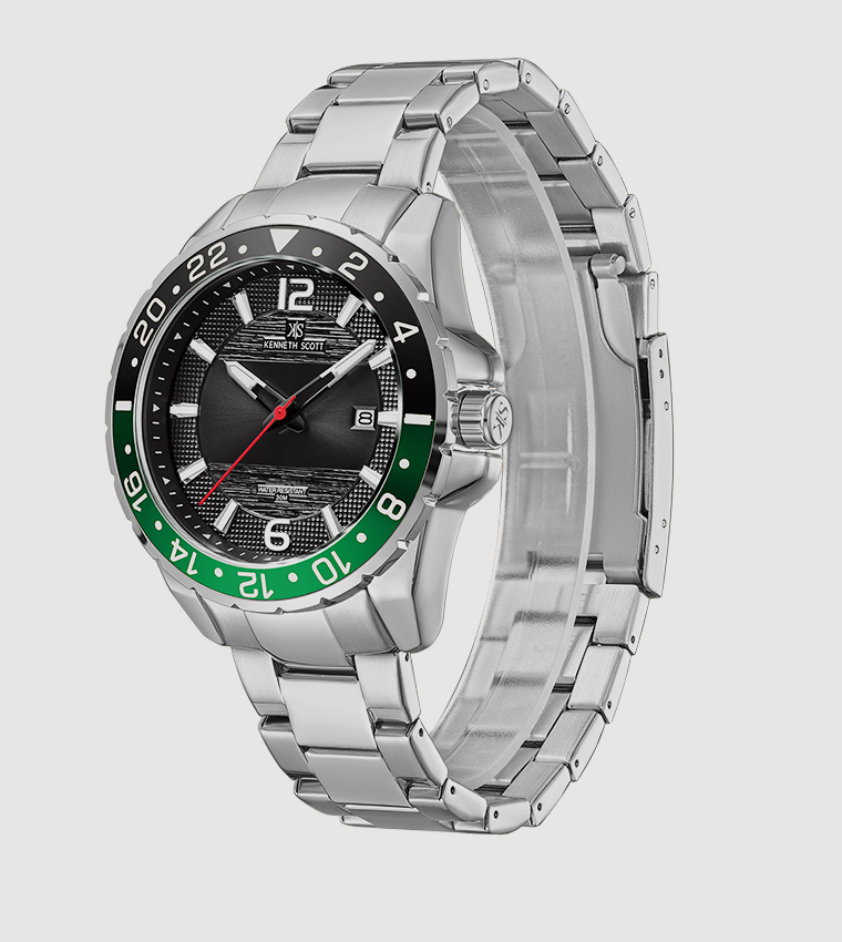 Buy Kenneth Scott Black Dial Analog Watch In Silver | 6thStreet UAE