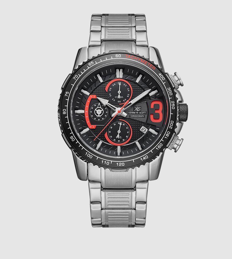 Buy Kenneth Scott Black Dial Chronograph Watch In Silver | 6thStreet UAE