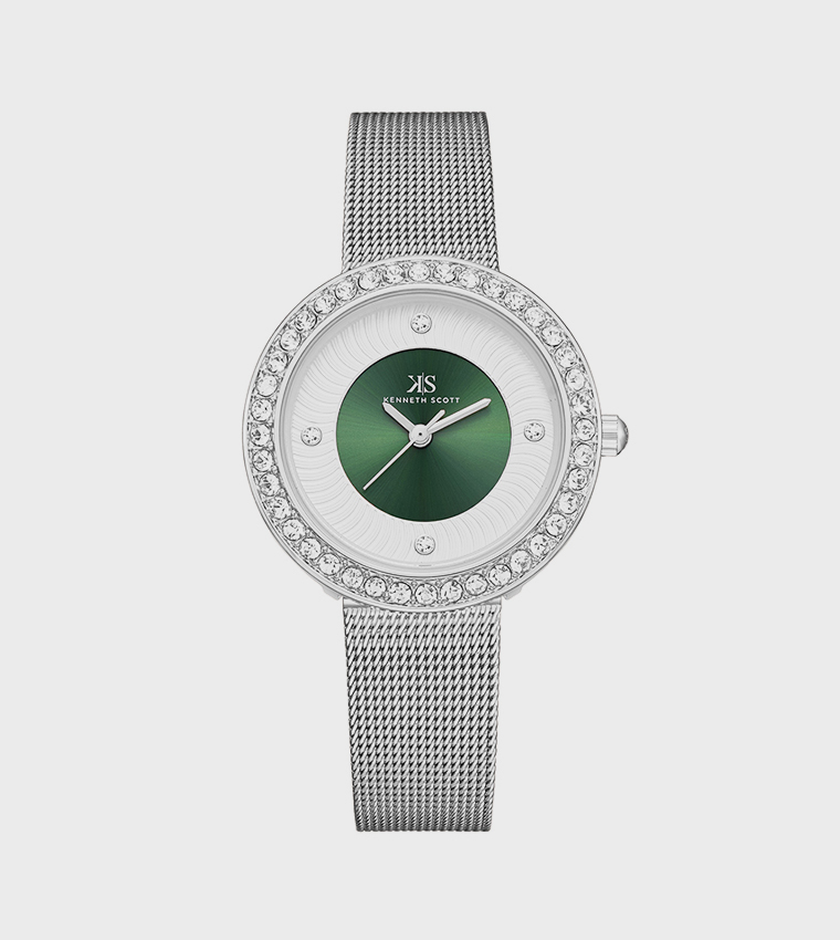 Buy Kenneth Scott Stone Studded Round Dial Analog Watch In Silver ...