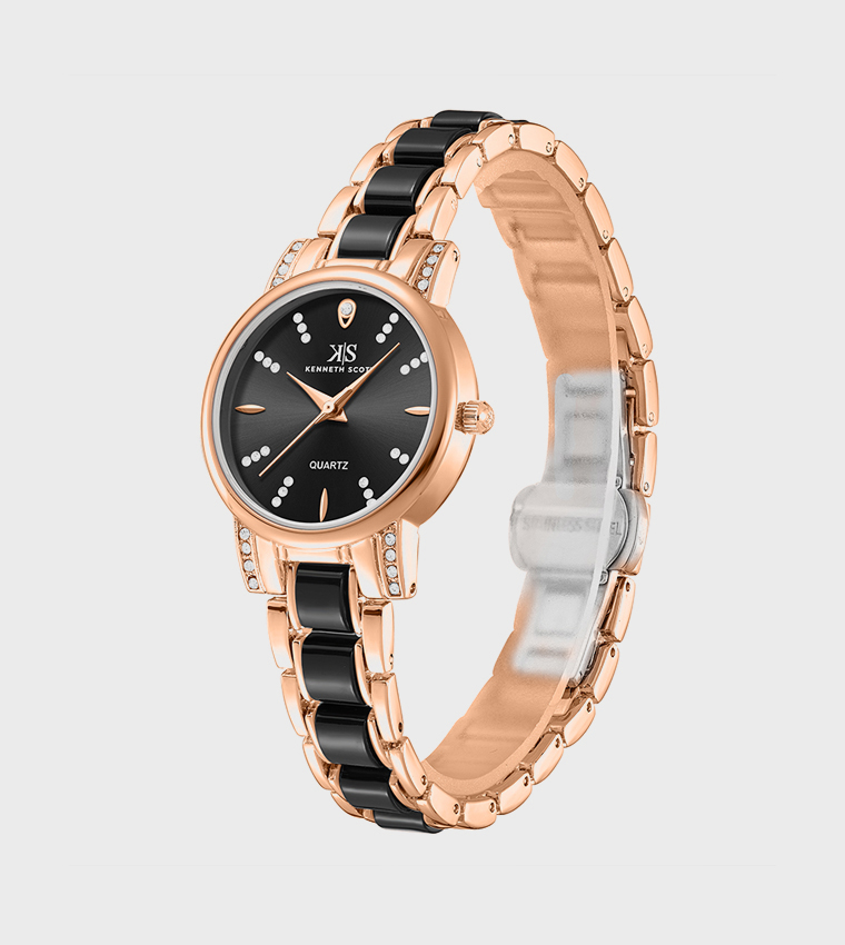 Buy Kenneth Scott PE21 Movement Stone Studded Analog Watch In Black | 6thStreet UAE