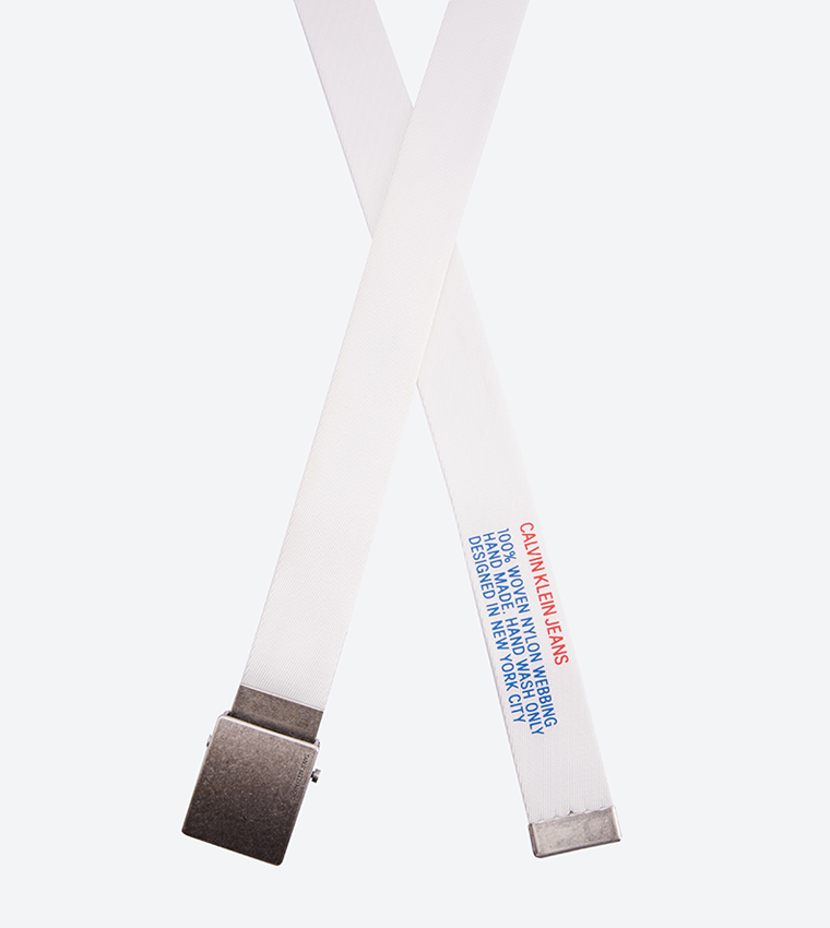 Buy Calvin Klein Push Lock Closure Military Belt White In White ...