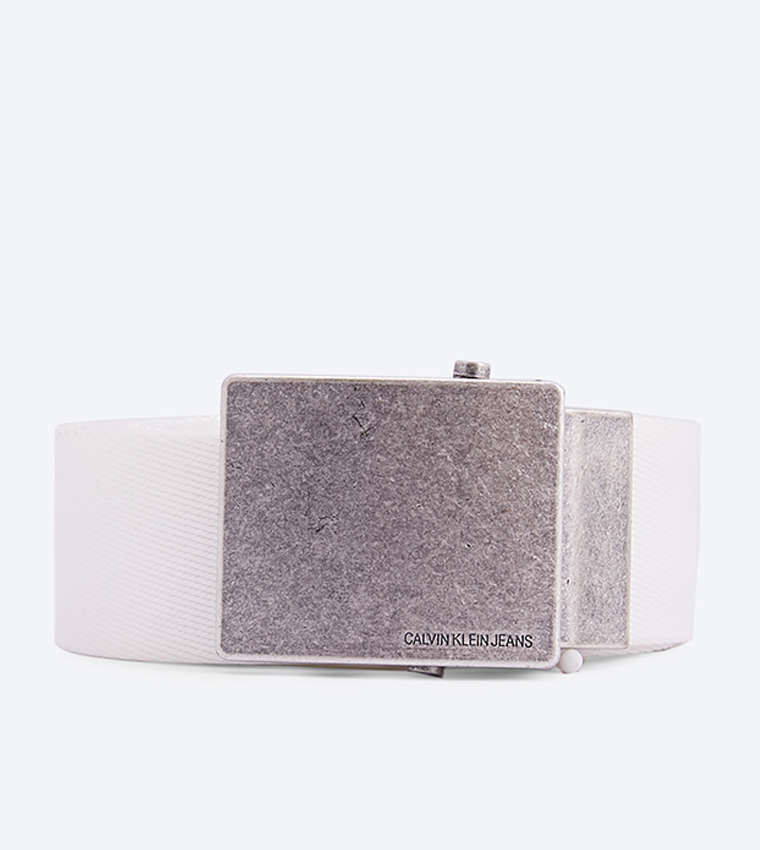 Buy Calvin Klein Push Lock Closure Military Belt White In White ...