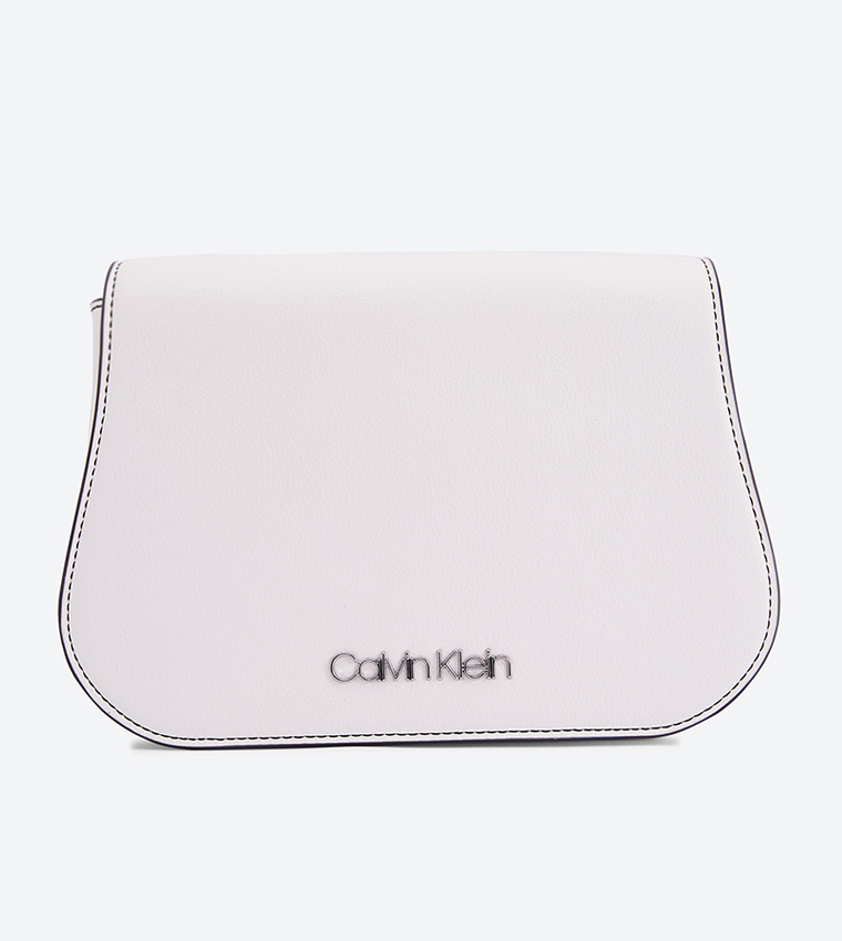 Buy Calvin Klein Front Flap Magnetic Snap Closure Cross Body Bag White ...