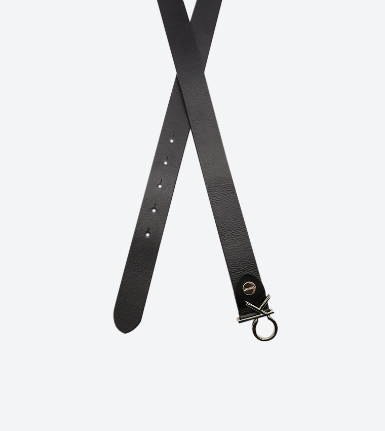 Buy Calvin Klein Adjustable Buckle Brand Details Belt Black In Black ...