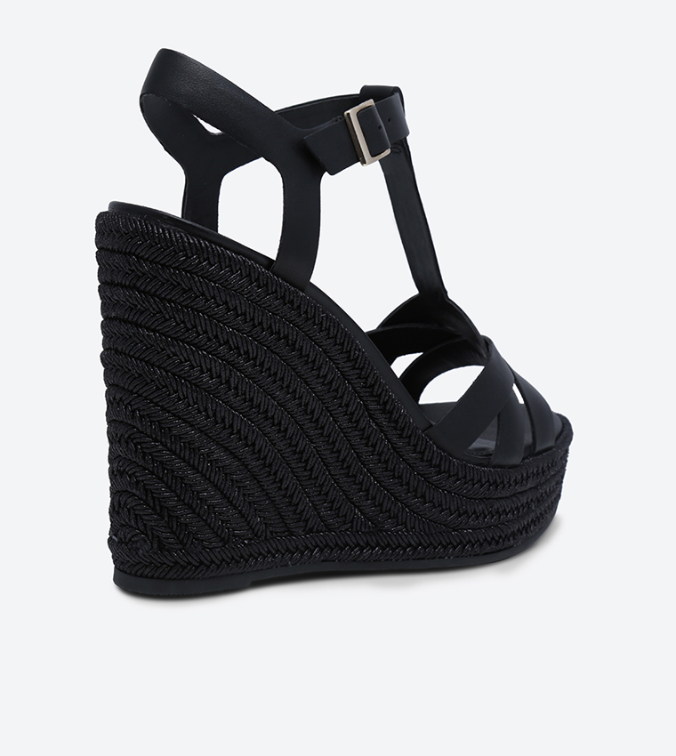 Buy Dune London Raffia Platform Wedge Sandals Black In Black ...