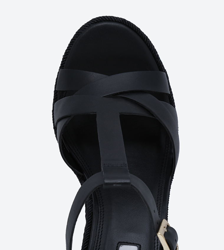 Buy Dune London Raffia Platform Wedge Sandals Black In Black ...