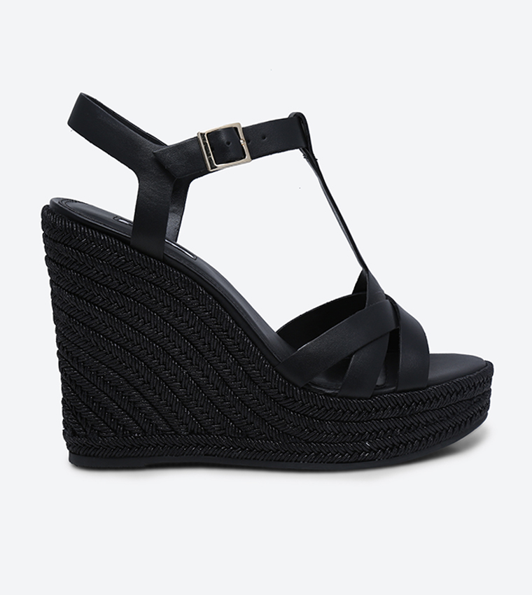Buy Dune London Raffia Platform Wedge Sandals Black In Black ...