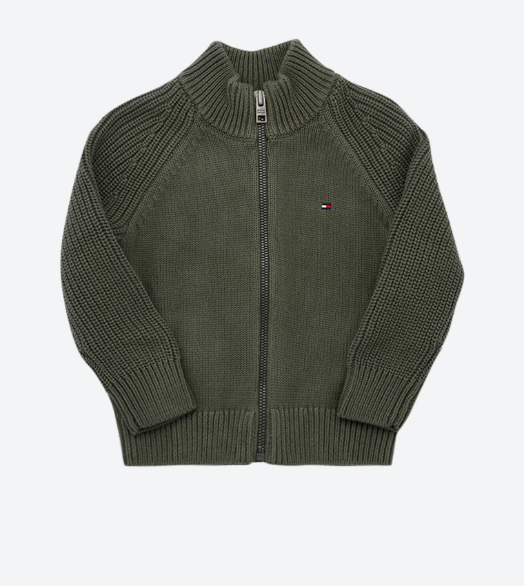Buy Tommy Hilfiger Structure Long Sleeve High Neck Cardigan Olive In ...