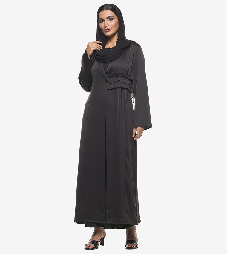 Buy Kayfi Ruffled Waist Abaya In Black | 6thStreet UAE