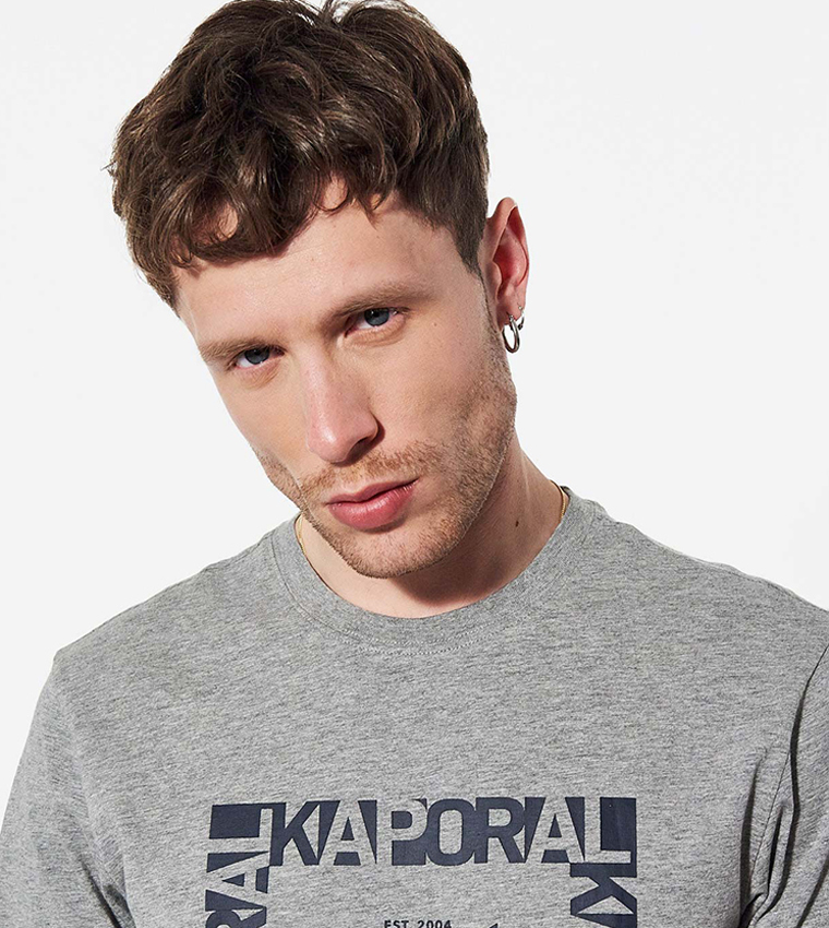 Buy Kaporal Printed Crew Neck Organic Cotton T Shirt In Grey ...