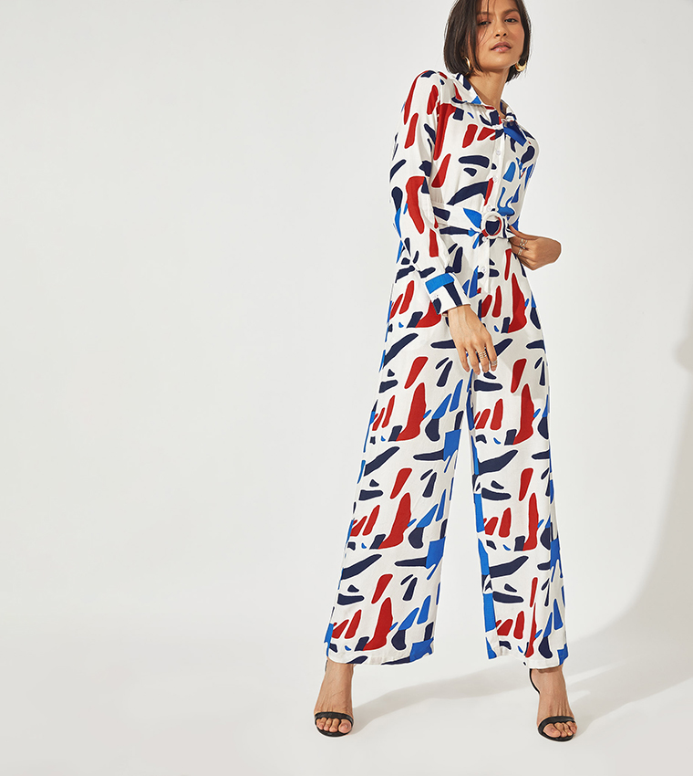 Buy The Label Life Abstract Print Belted Jumpsuit In Multiple Colors ...