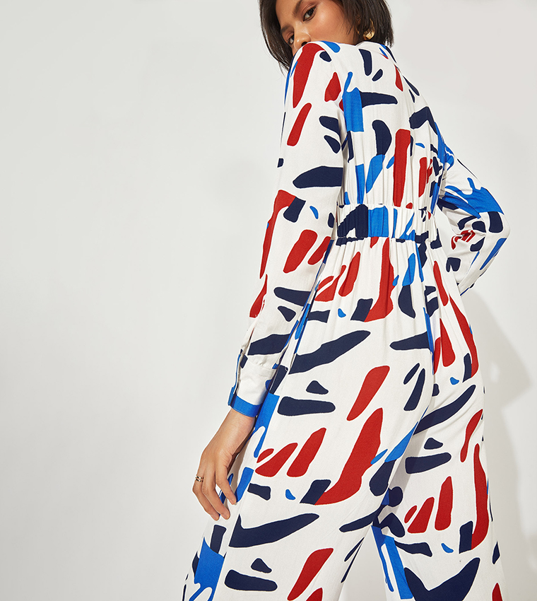 Buy The Label Life Abstract Print Belted Jumpsuit In Multiple Colors ...