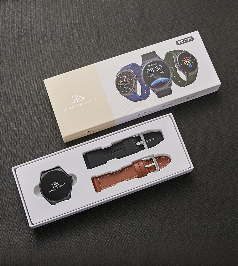 Buy Kenneth Scott Black Dial Smart Watch With Interchangeable Strap In ...