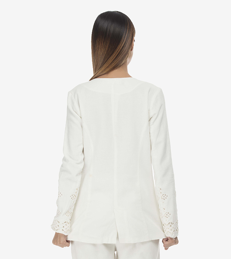 Buy Kayfi Solid Schiffli Jacket In White | 6thStreet UAE