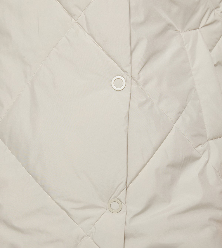 Buy Koton Quilted High Collar Snap Fastener Jacket In Beige | 6thStreet UAE
