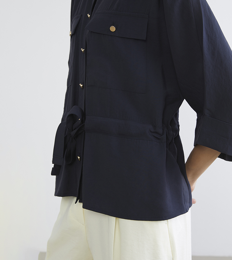 Buy LC Waikiki Pocket Front 3/4 Sleeves Oversized Shirt In Navy ...