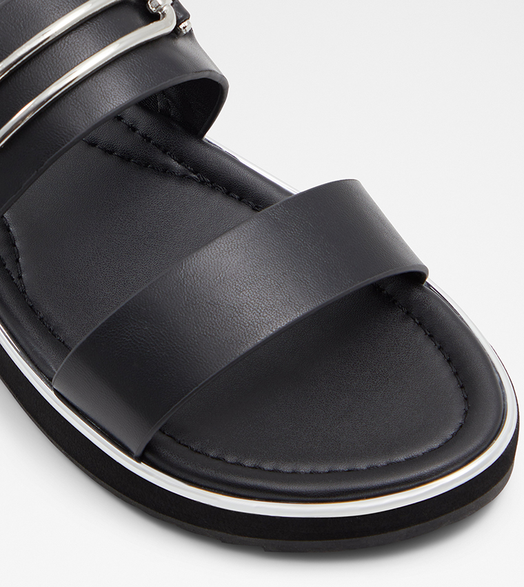 Buy Aldo LAGOON Metal Accent Flat Sandals In Black | 6thStreet Qatar