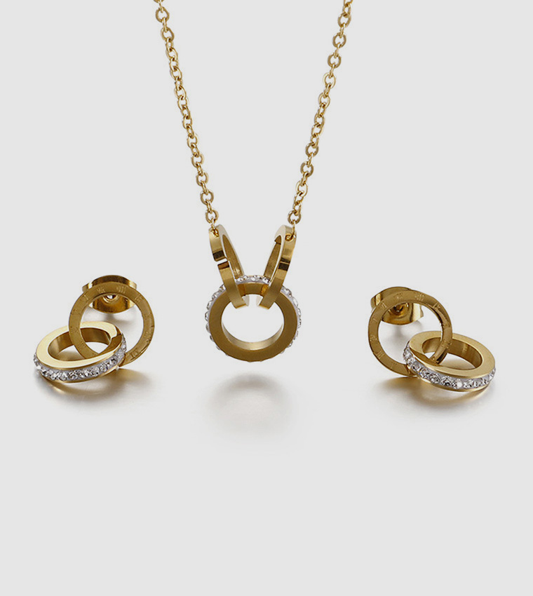 Buy Lee Cooper Stainless Steel Necklace And Earrings Set In Gold ...