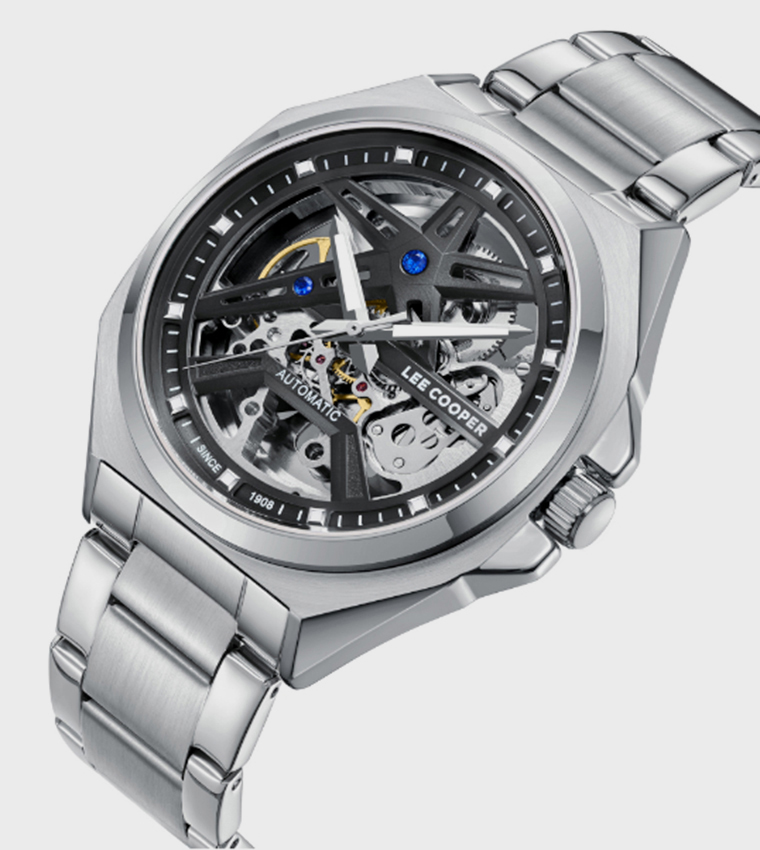 Buy Lee Cooper Automatic Multifunction Black Dial Watch In Silver ...
