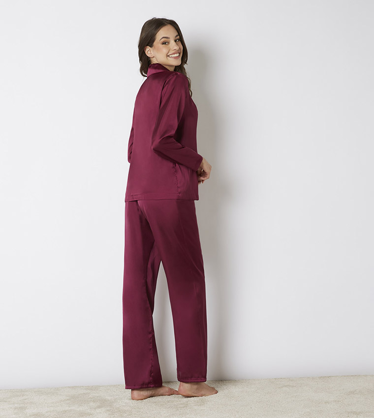 Buy Yamamay Solid Pyjama Top In Maroon | 6thStreet Kuwait