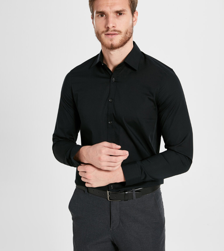 Buy LC Waikiki Solid Skinny Long Sleeve Buttonless Shirt Black In Black | 6thStreet Oman