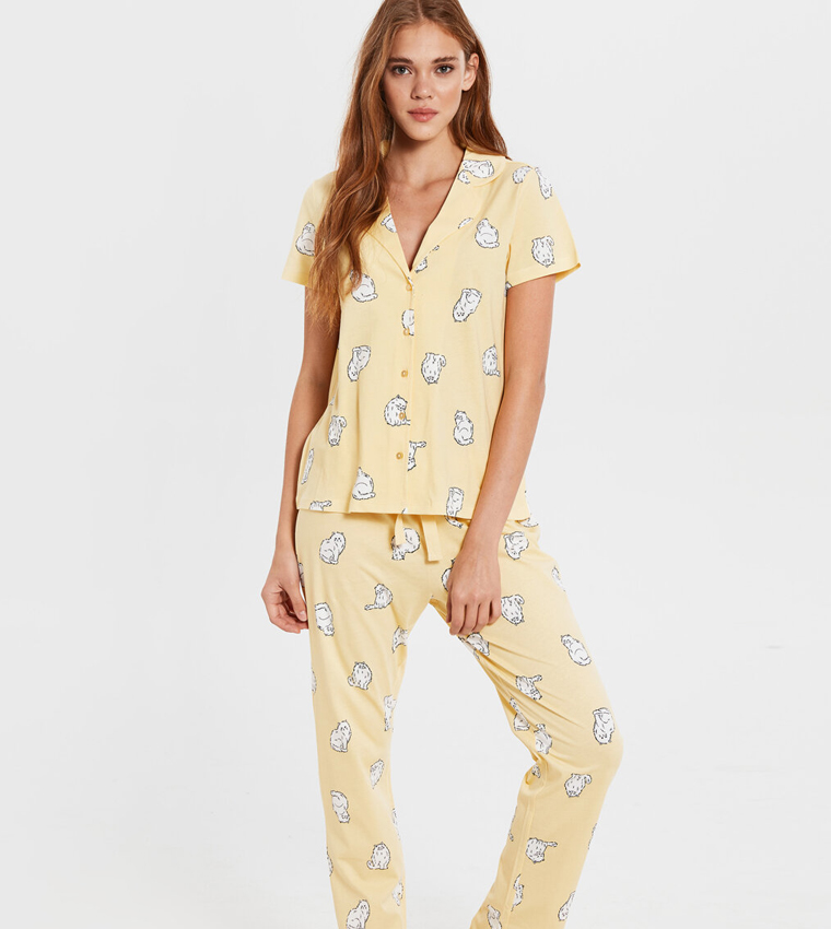 Buy LC Waikiki Key Pyjamas Set Short Light Yellow Pri In Yellow ...