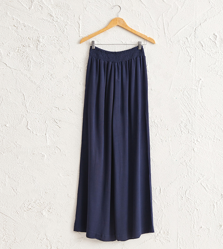 Buy LC Waikiki Plain Wide Leg Long Thin Trousers Blue In Blue ...