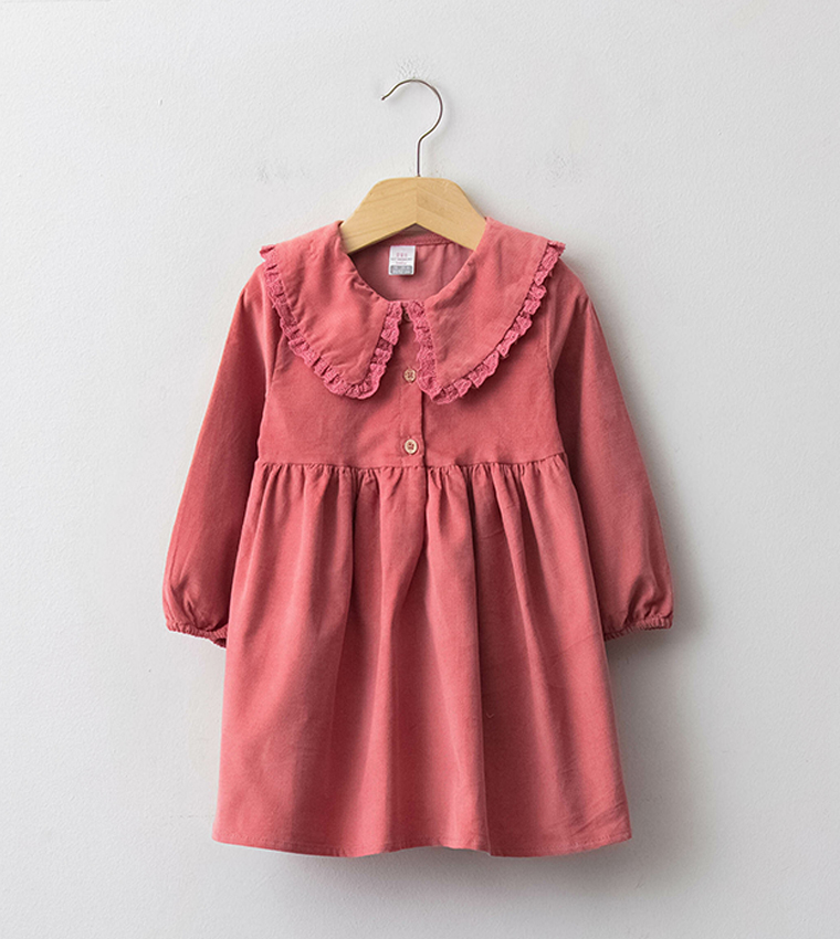 Buy LC Waikiki Baby Collar Long Sleeve Baby Girl Dress In Pink ...