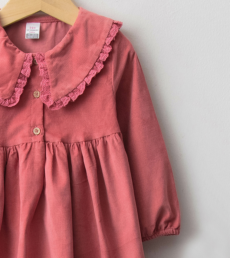 Buy LC Waikiki Baby Collar Long Sleeve Baby Girl Dress In Pink ...