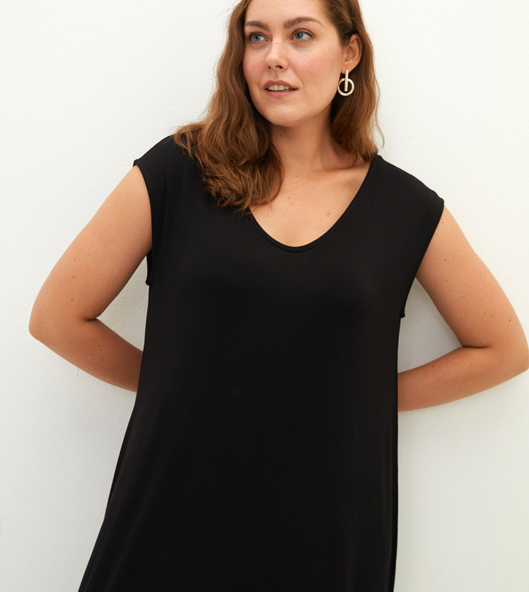 Buy LC Waikiki LCW CLASSIC Straight Short Sleeve Dress In Black ...