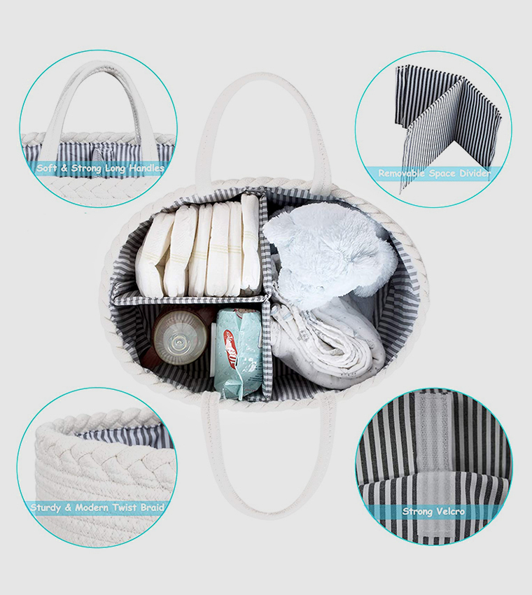 Buy Little Story Cotton Rope Diaper Caddy In Ivory | 6thStreet UAE