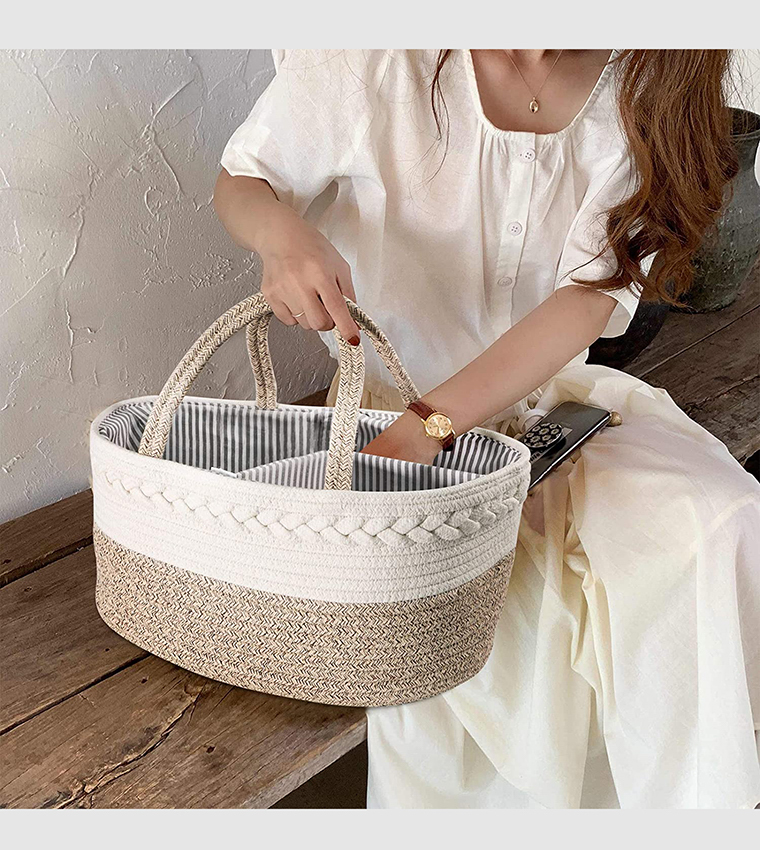 Buy Little Story Cotton Rope Diaper Caddy In Ivory | 6thStreet UAE
