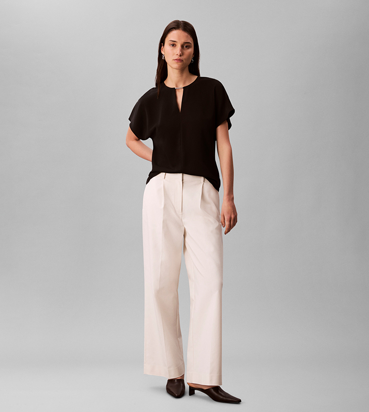 Buy Calvin Klein Solid Keyhole Neck Top In Black | 6thStreet Qatar