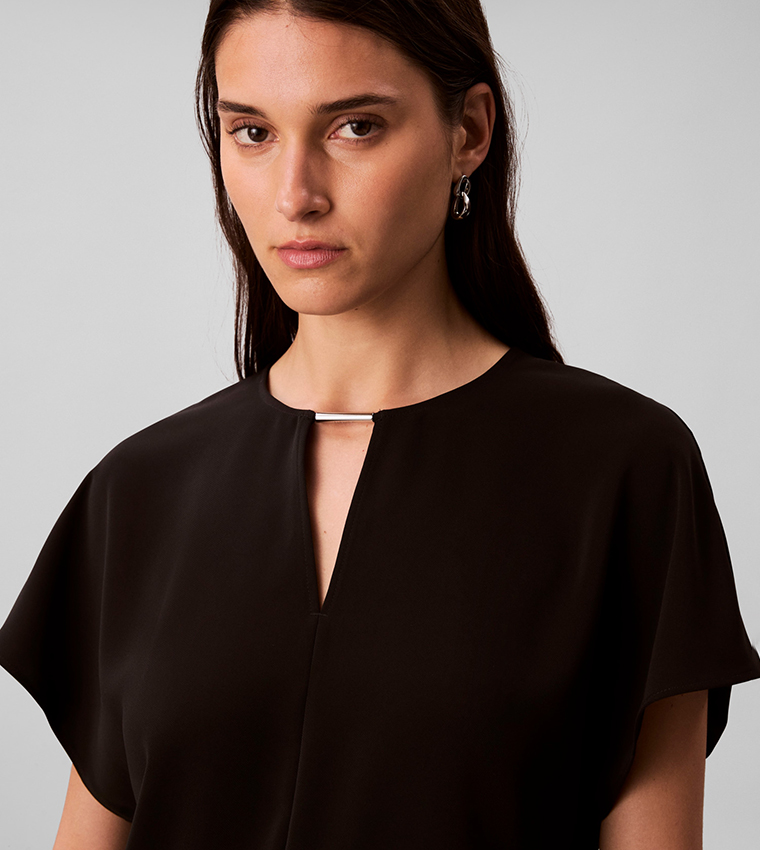 Buy Calvin Klein Solid Keyhole Neck Top In Black | 6thStreet Qatar