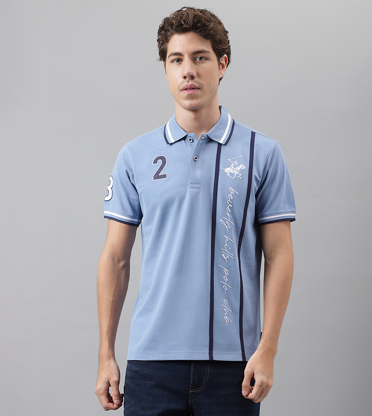 Buy Beverly Hills Polo Club Logo Embroidered Polo T Shirt In Blue ...