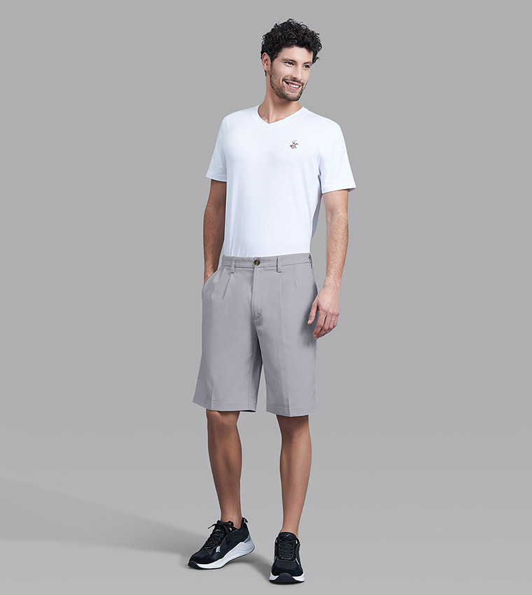 Buy Beverly Hills Polo Club Flex Fit Pleat Front Shorts In Grey ...