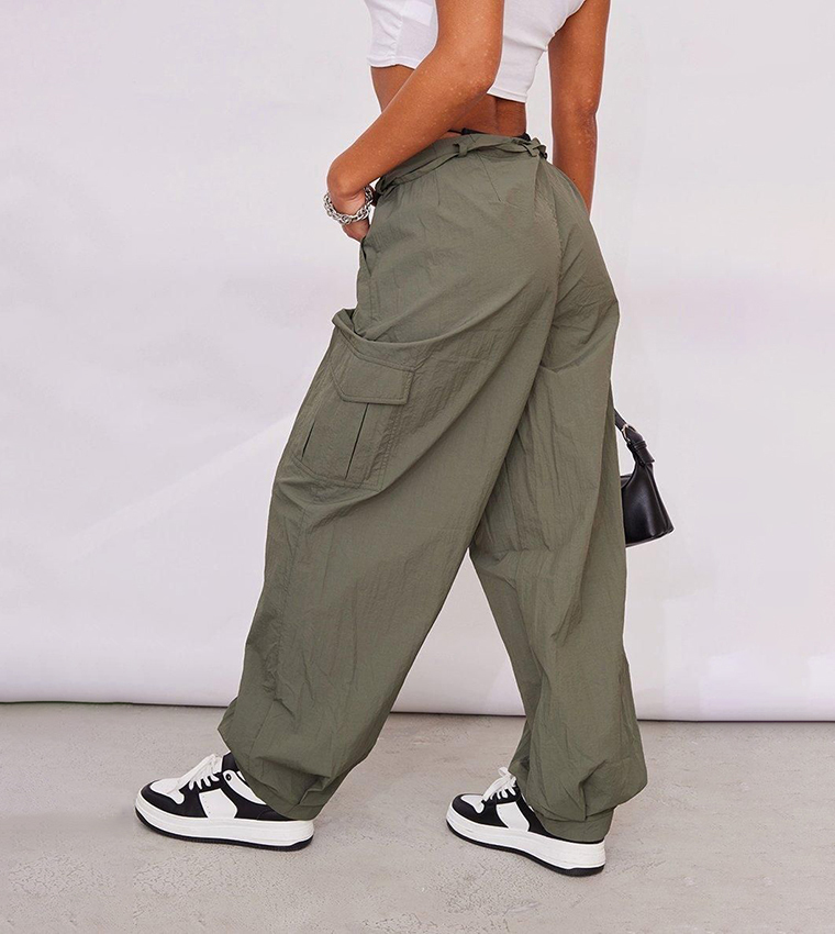 Buy PrettyLittleThing Parachute Oversized Shell Cargos In Green ...