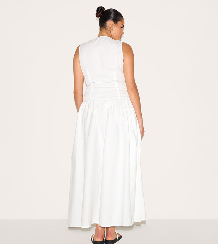 Buy PrettyLittleThing Curve Button Down Drop Waist Maxi Dress In White ...