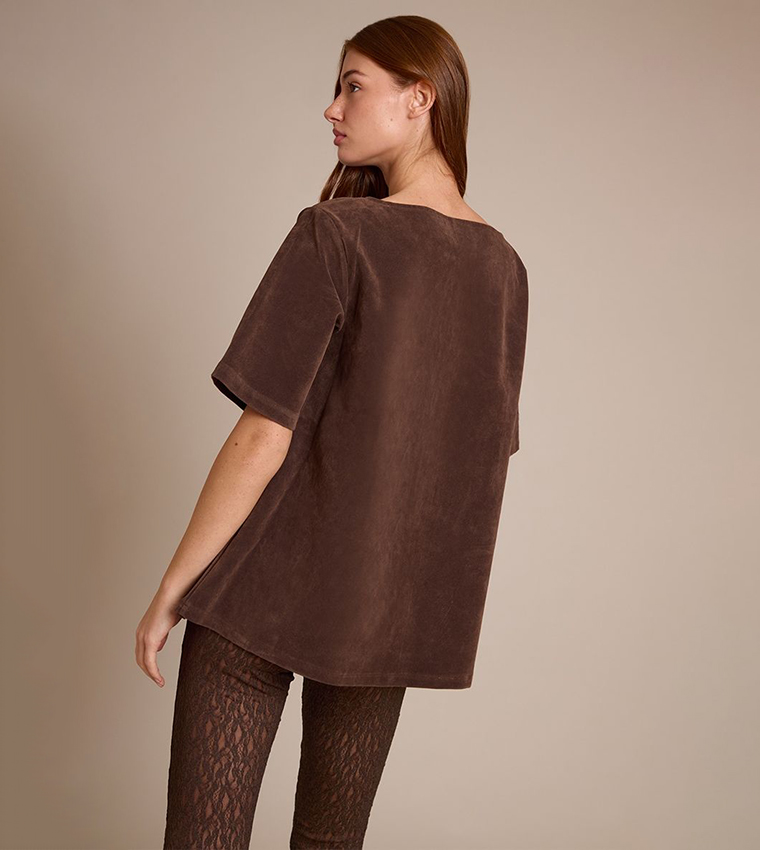 Buy PrettyLittleThing Faux Suede Oversized Detail Structured Top In ...